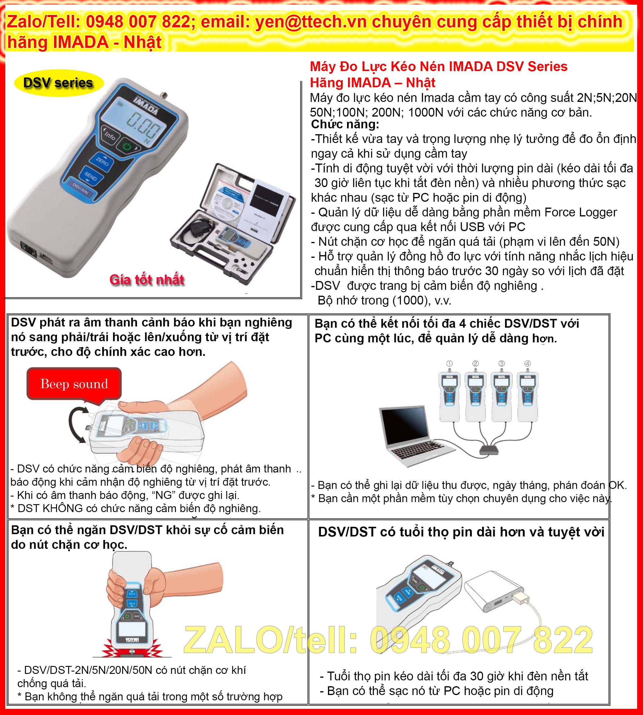 Máy Đo Lực Kéo Nén Imada DSV-500N, DSV-200N|Chính Hãng IMADA - GIÁ TỐT